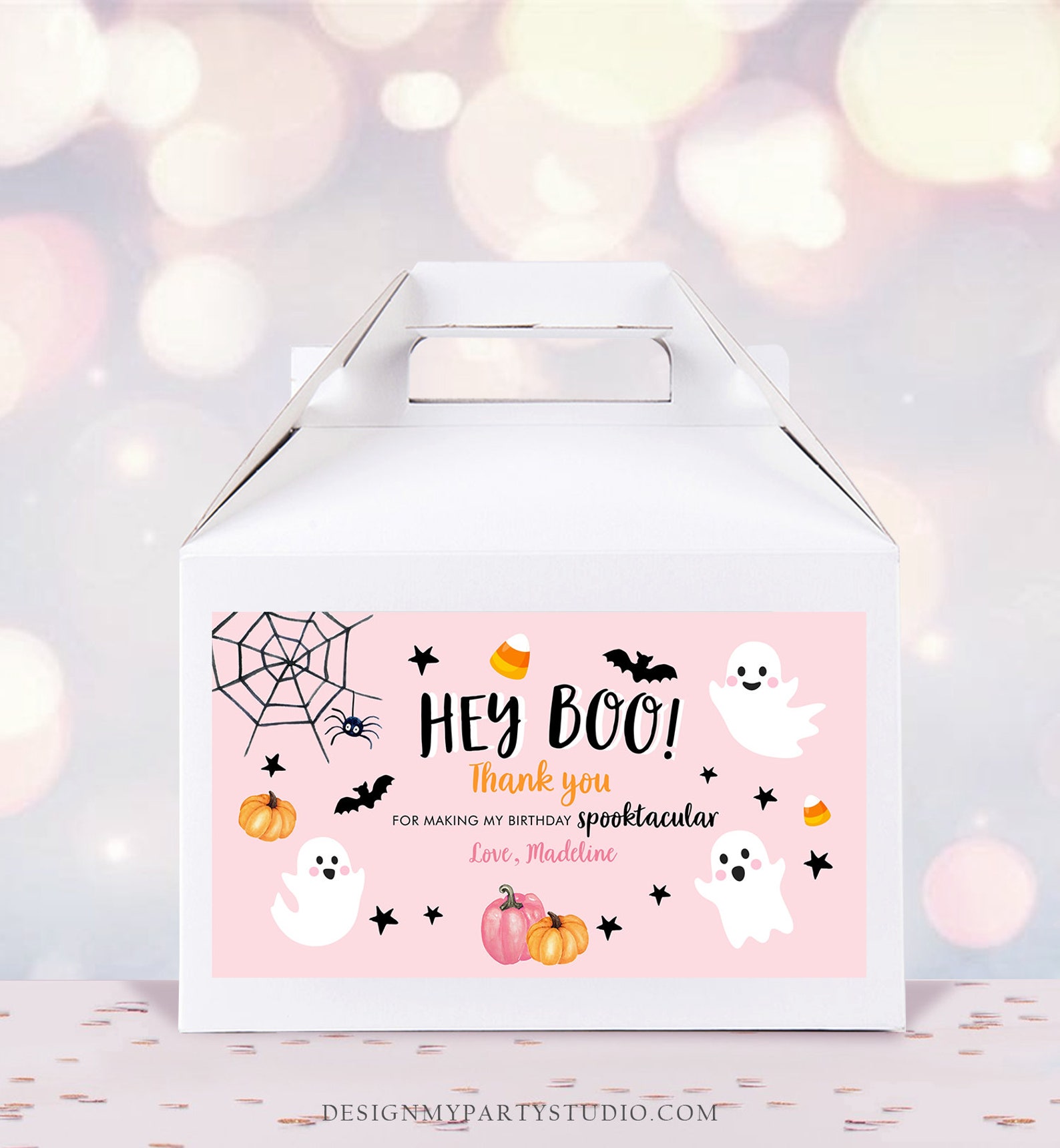 Editable Pink Halloween Gable Box Favor Label Halloween Ghost - Etsy