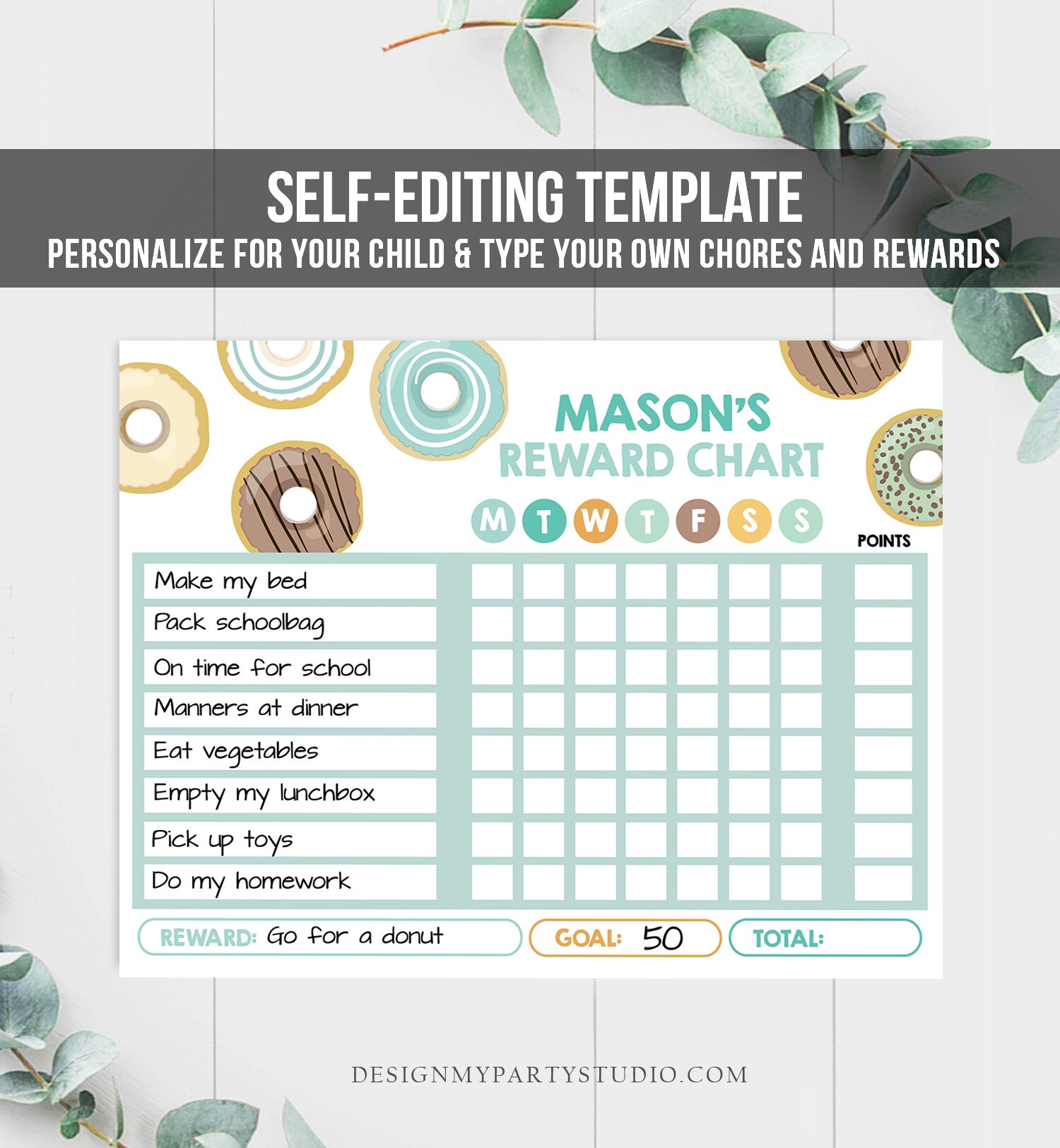 Editable Donut Reward Chart for Boys Printable Donut Chore - Etsy Canada