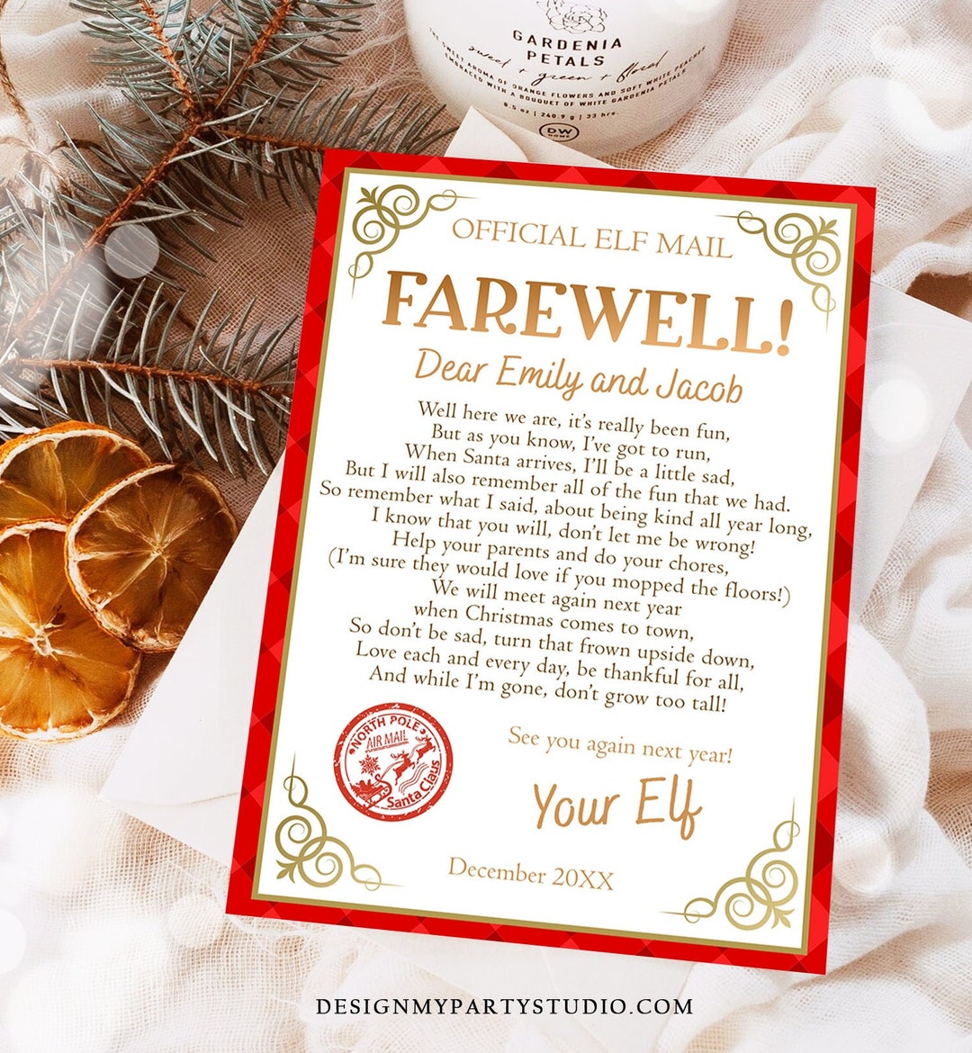 Editable Elf Farewell Letter Departure Letter Christmas Goodbye From ...