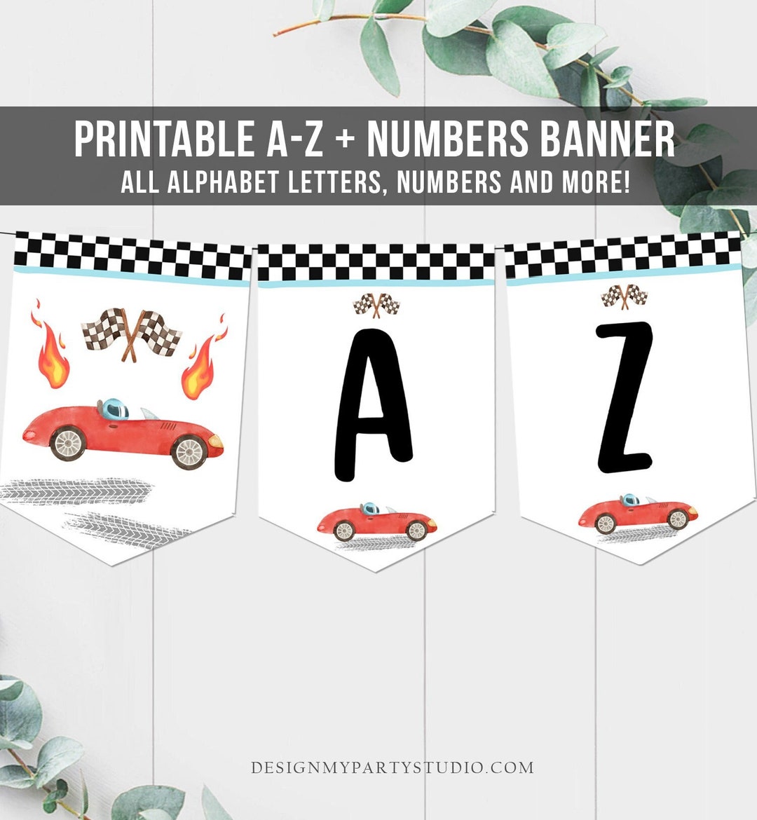 Race Car Alphabet Banner Red Race Car Letters A to Z Racing Birthday ...