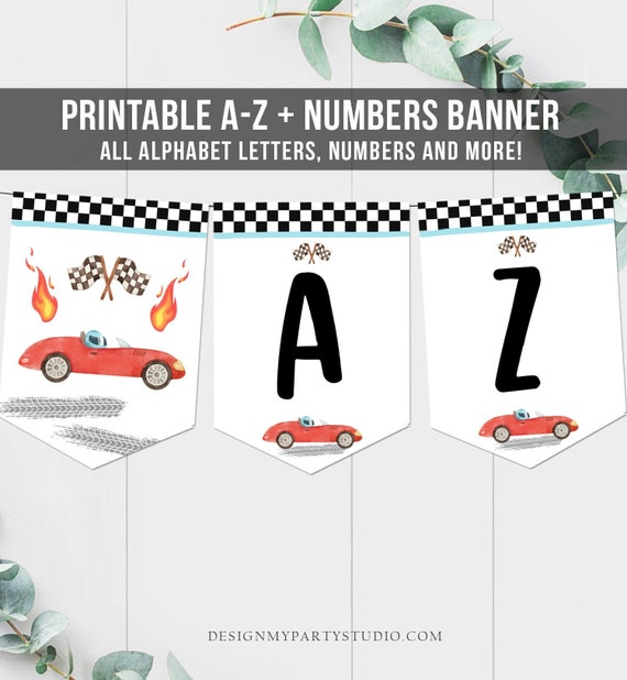 Race Car Alphabet Banner Red Race Car Letters A to Z Racing Birthday ...