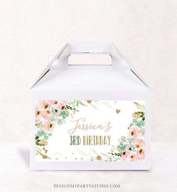 Editable Floral Gable Gift Box Label Onderful Birthday Girl Treat Box ...