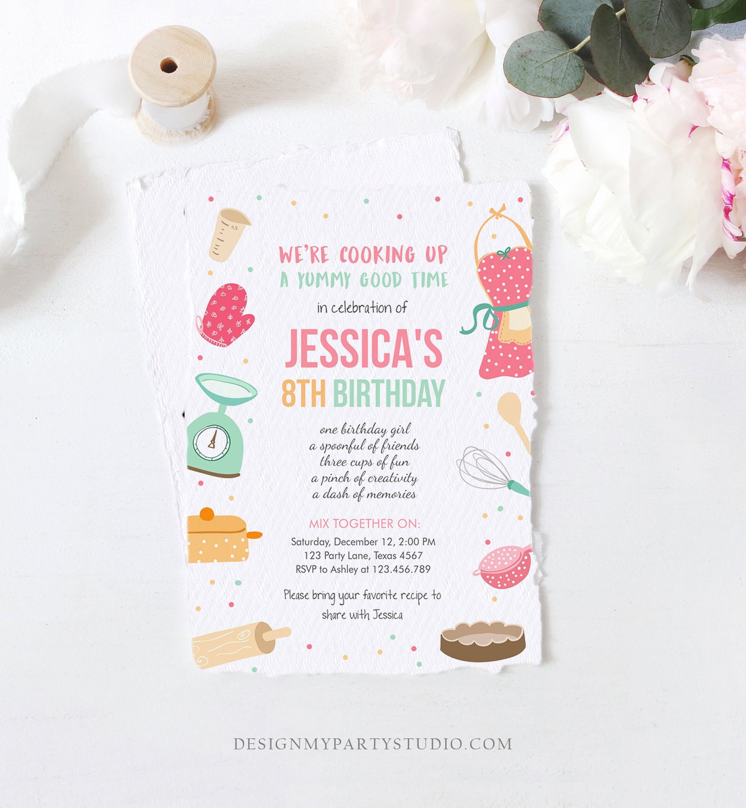 Editable Kids Kitchen Cooking Birthday Invitation Pink Girl - Etsy
