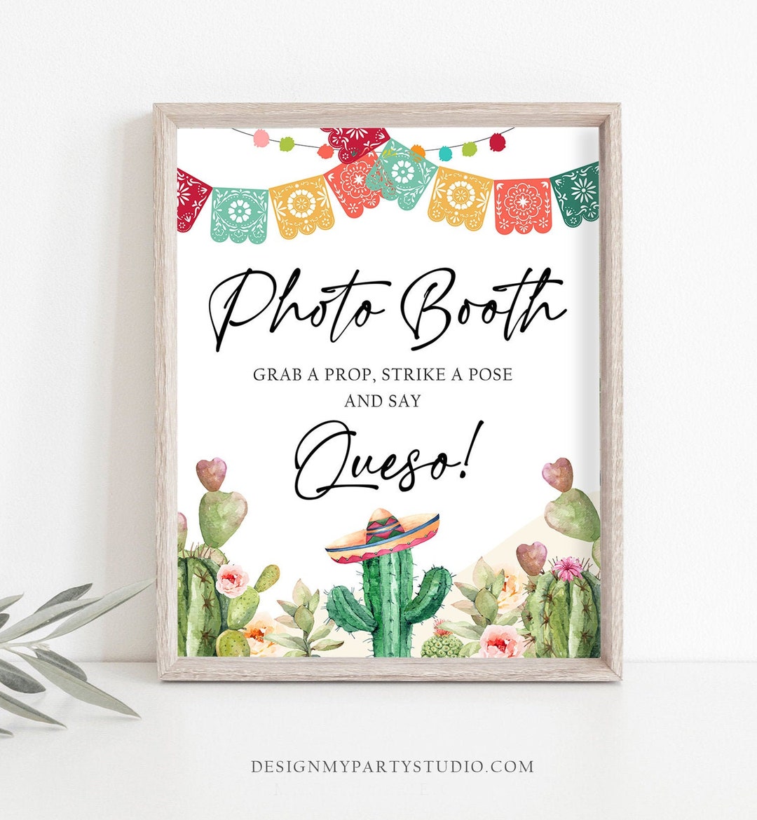 Fiesta Photo Booth Sign Cactus Photo Booth Prop Cinco De Mayo Succulent ...