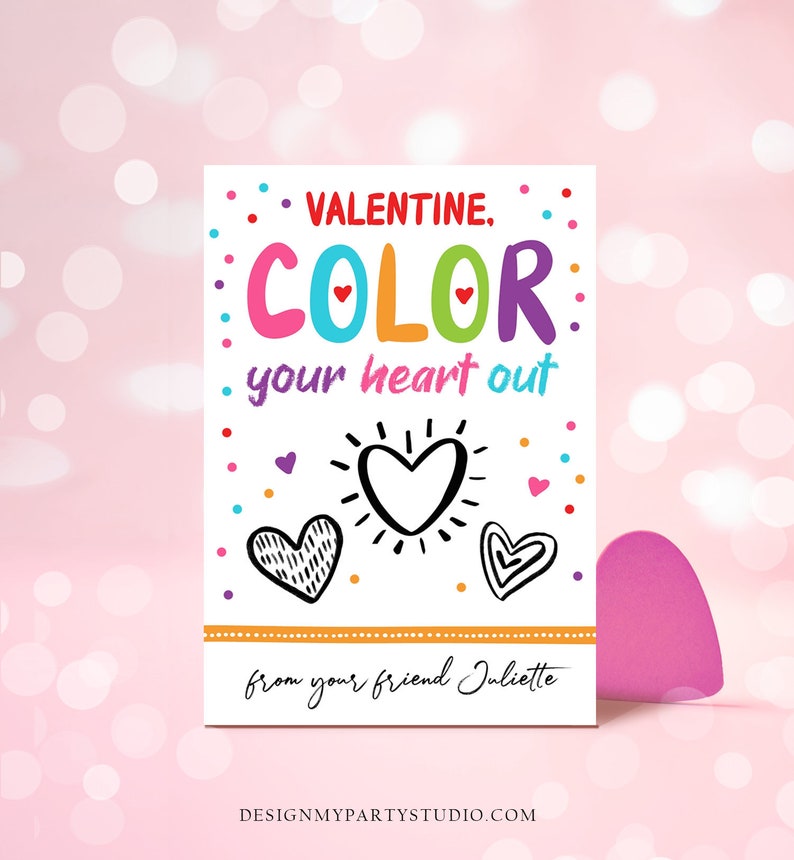 Editable Valentine's Day Crayon Card Color Your Heart Out - Etsy
