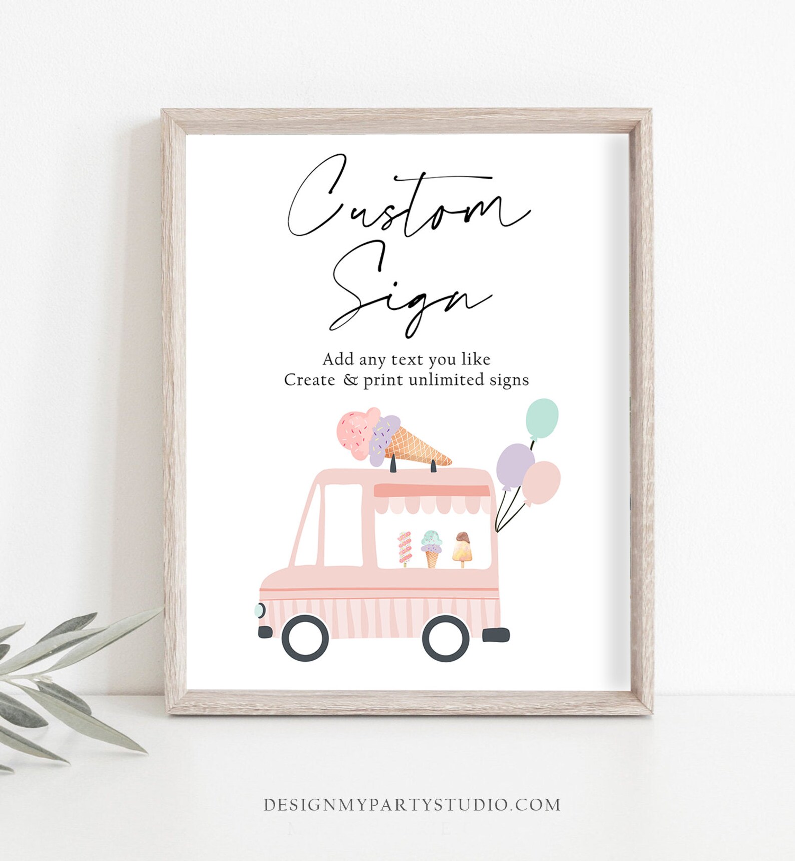 Editable Custom Sign Ice Cream Truck Birthday Sign Ice Cream Birthday ...
