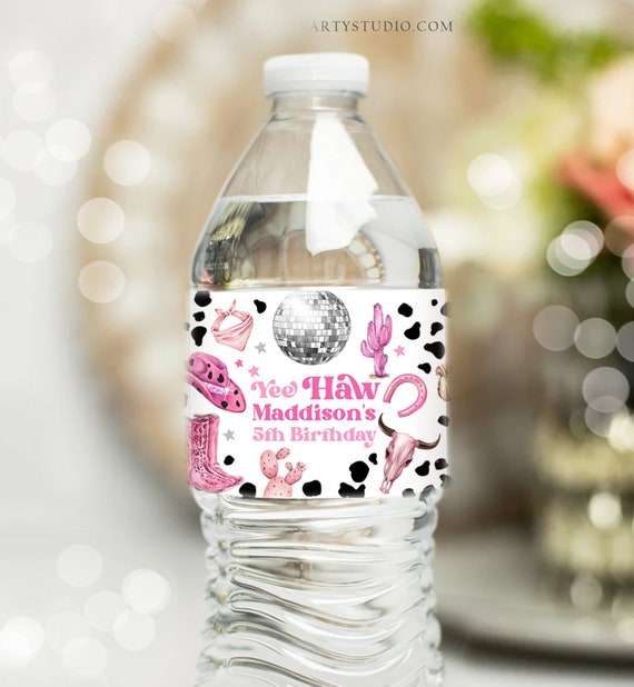 Editable Space Cowgirl Water Bottle Labels Disco Cowgirl Party Decor ...