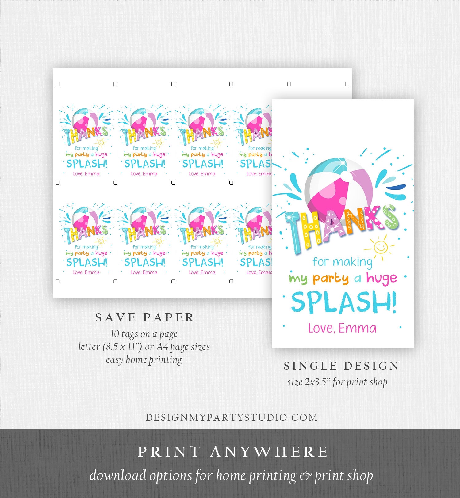 Editable Pool Party Favor Tag Splish Splash Birthday Bash Thank You Tag ...