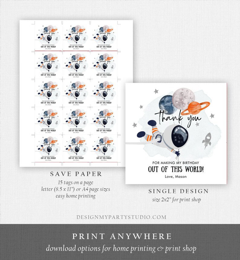 Editable Outer Space Favor Tags Astronaut Birthday Thank You - Etsy