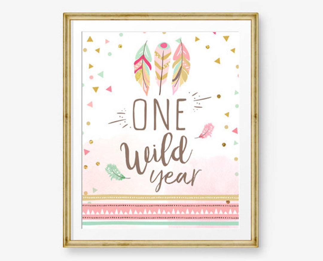One Wild Year Birthday Sign Table Decor Girl Birthday Wild One Pink ...