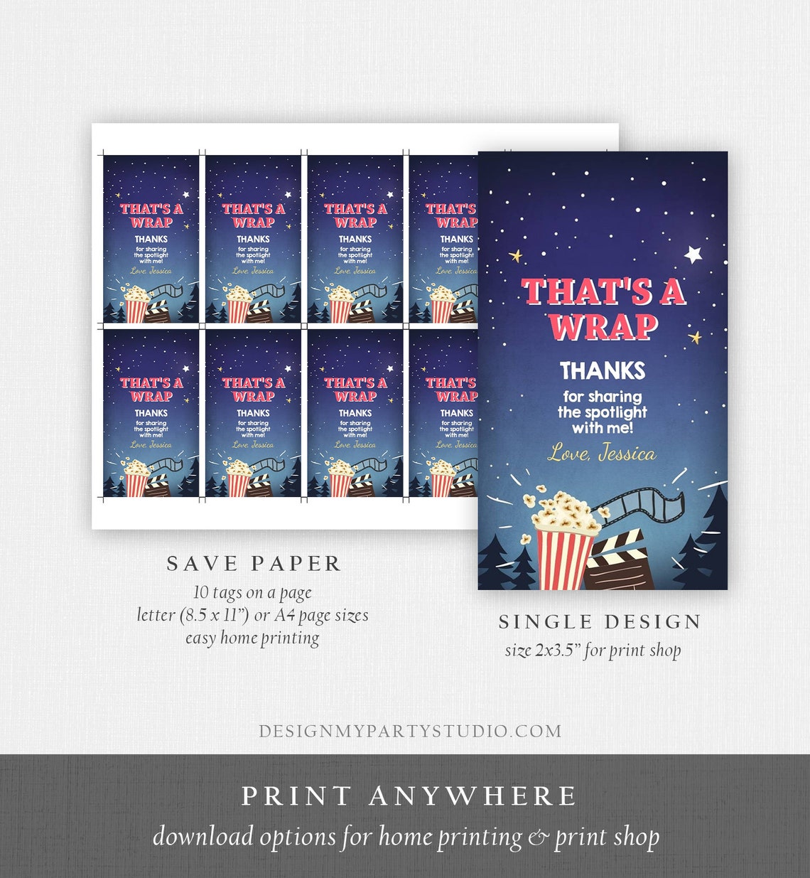 Editable Favor Tags Movie Night Thank You Gift Tags Cinema - Etsy