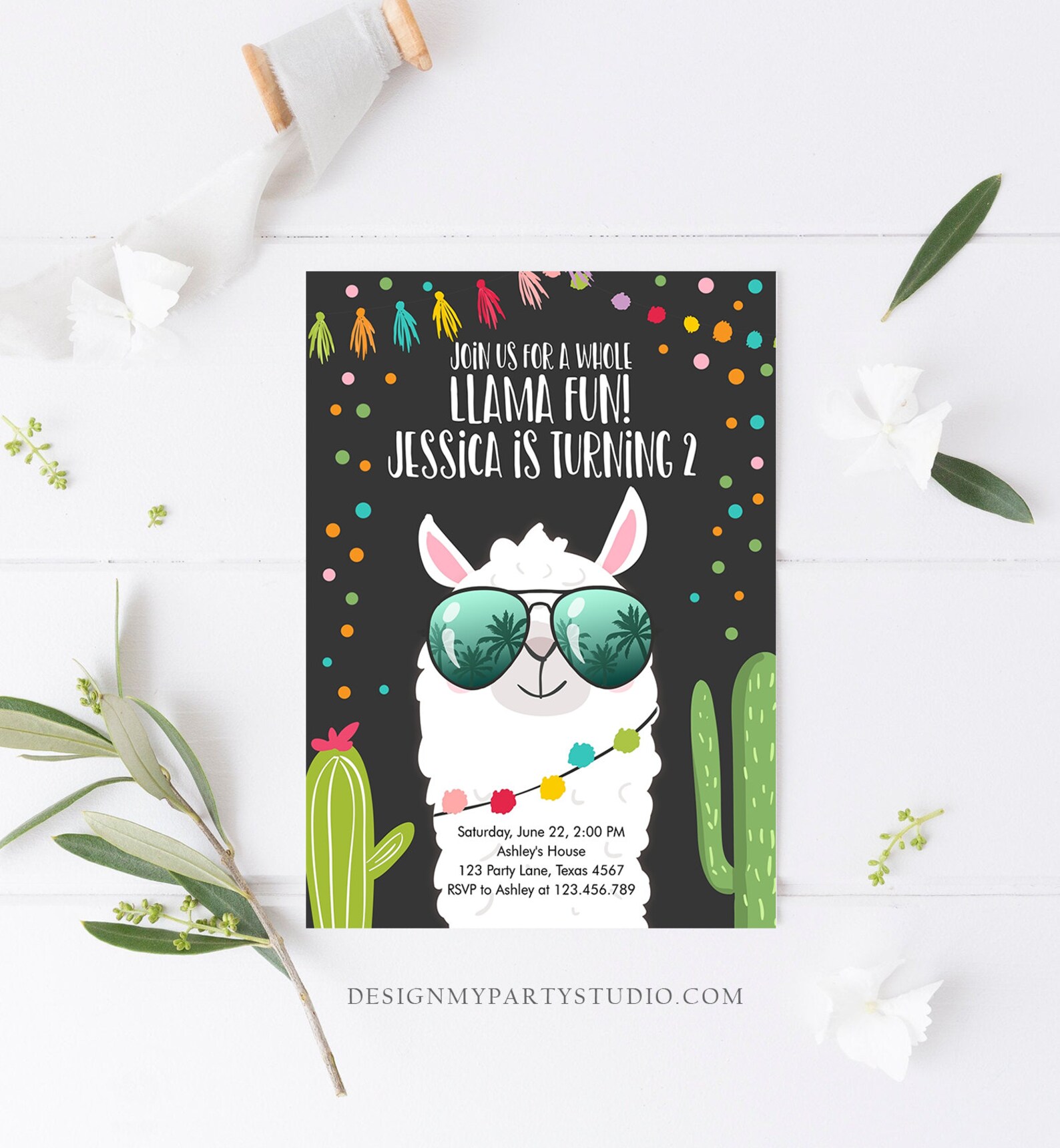 Editable Whole Llama Fun Birthday Invitation Fiesta Llama - Etsy