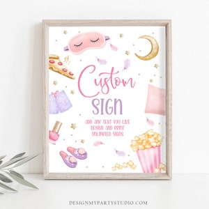 Editable Custom Sign Sleepover Birthday Slumber Party Decor Movie Night ...