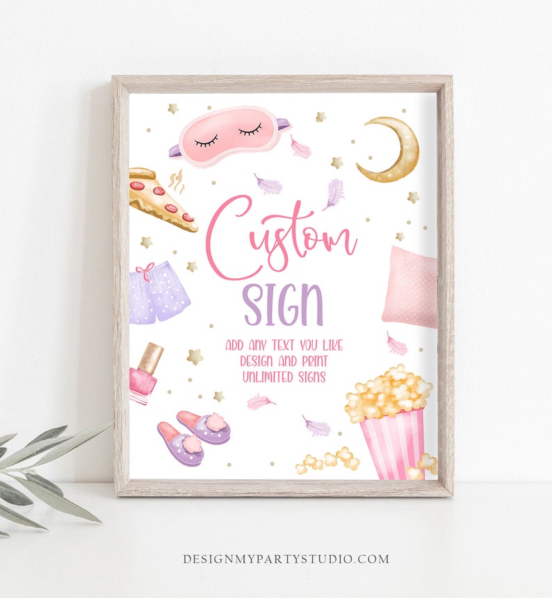 Editable Custom Sign Sleepover Birthday Slumber Party Decor Movie Night ...