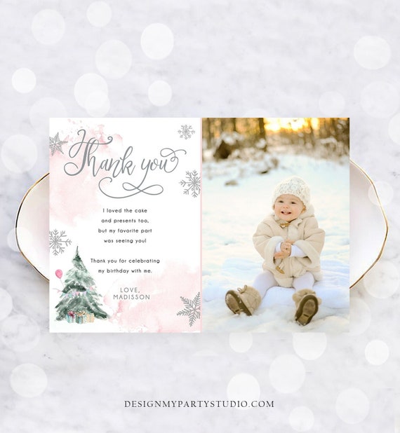 Editable Winter Tree Thank You Card Watercolor Birthday Winter ...