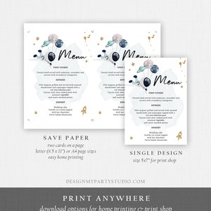 Editable Outer Space Menu Card Space Birthday Galaxy Trip Around the ...
