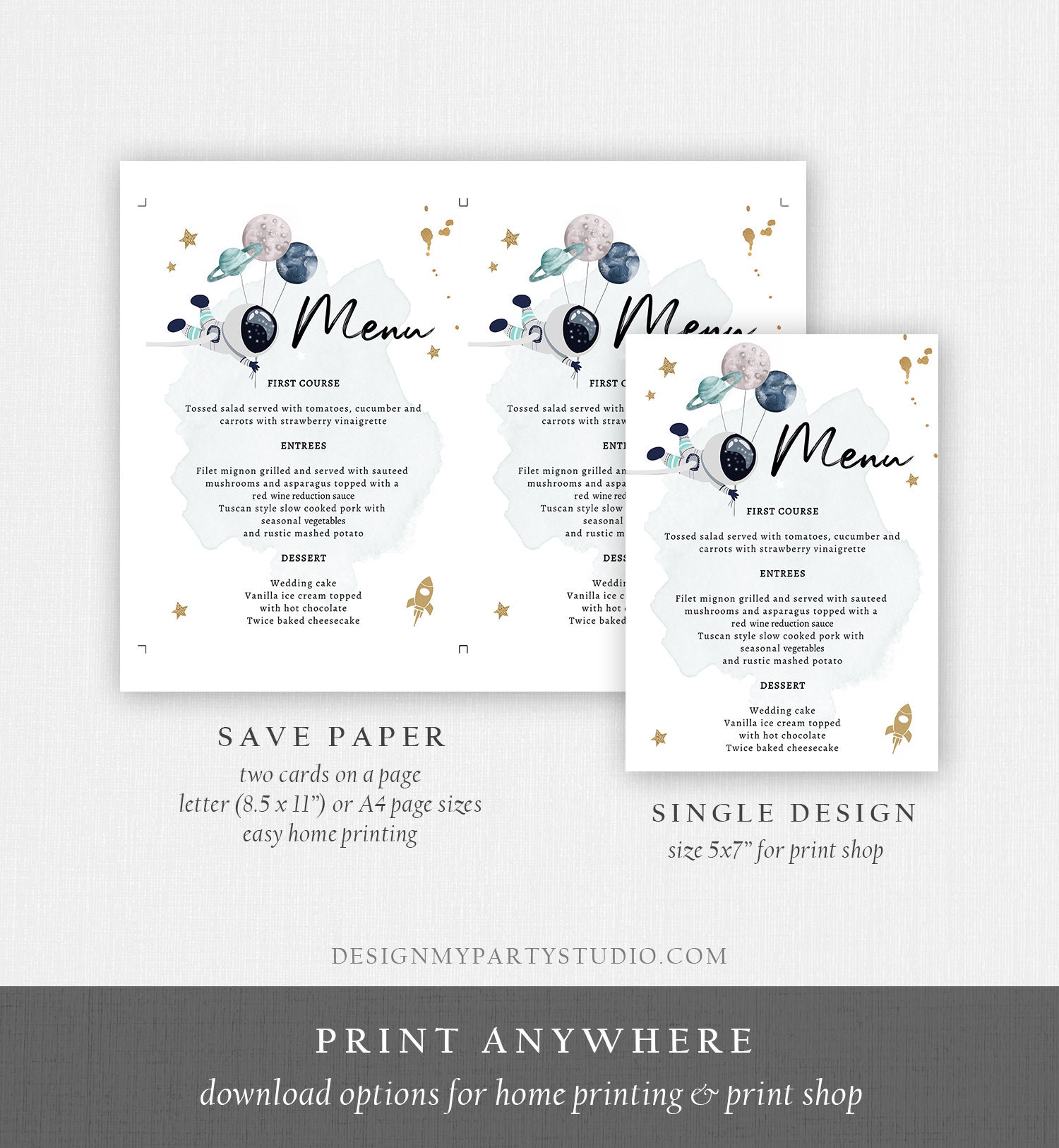Editable Outer Space Menu Card Space Birthday Galaxy Trip Around the ...