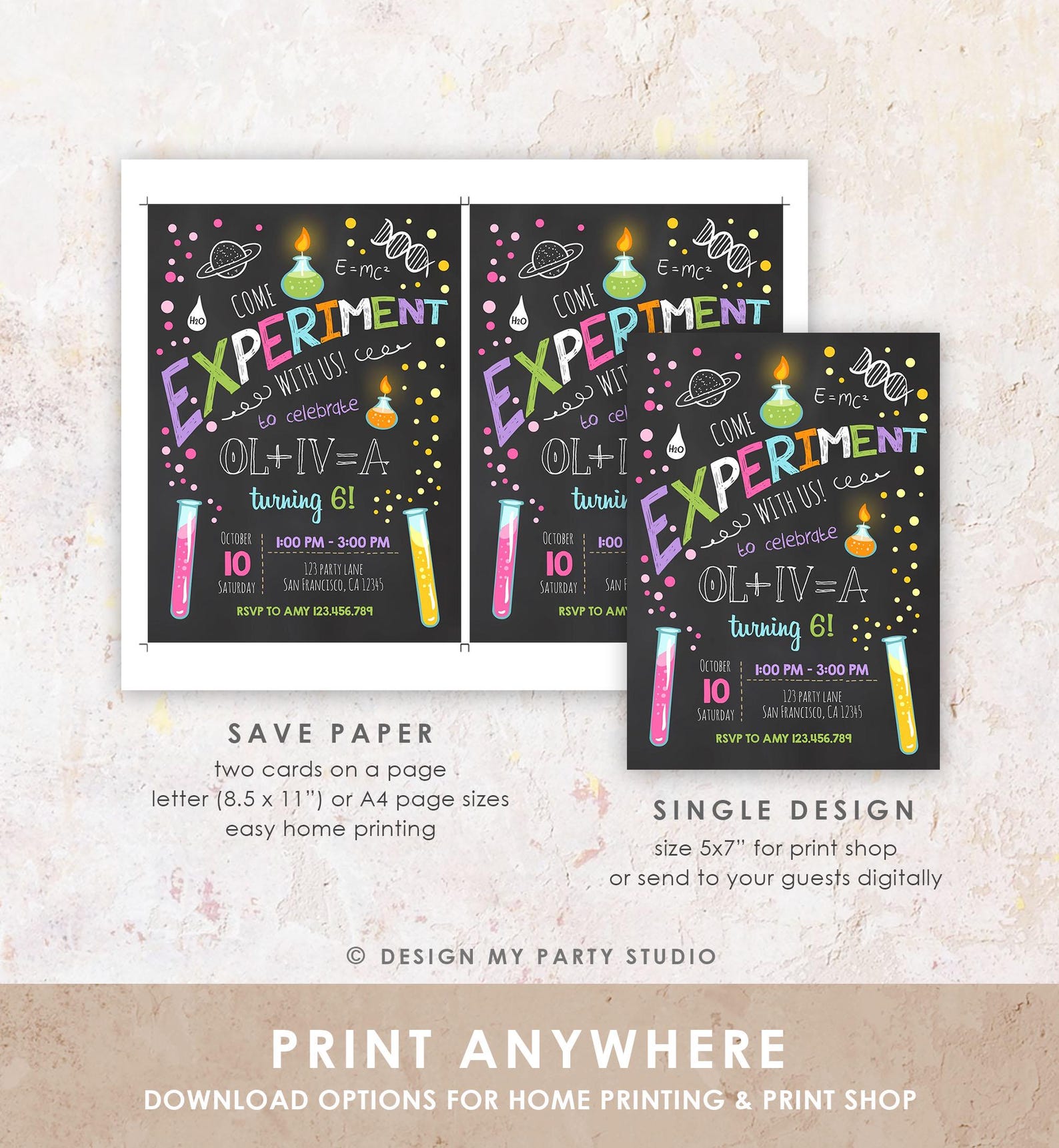 Editable Science Experiment Birthday Invitation Girl Science Party Mad ...
