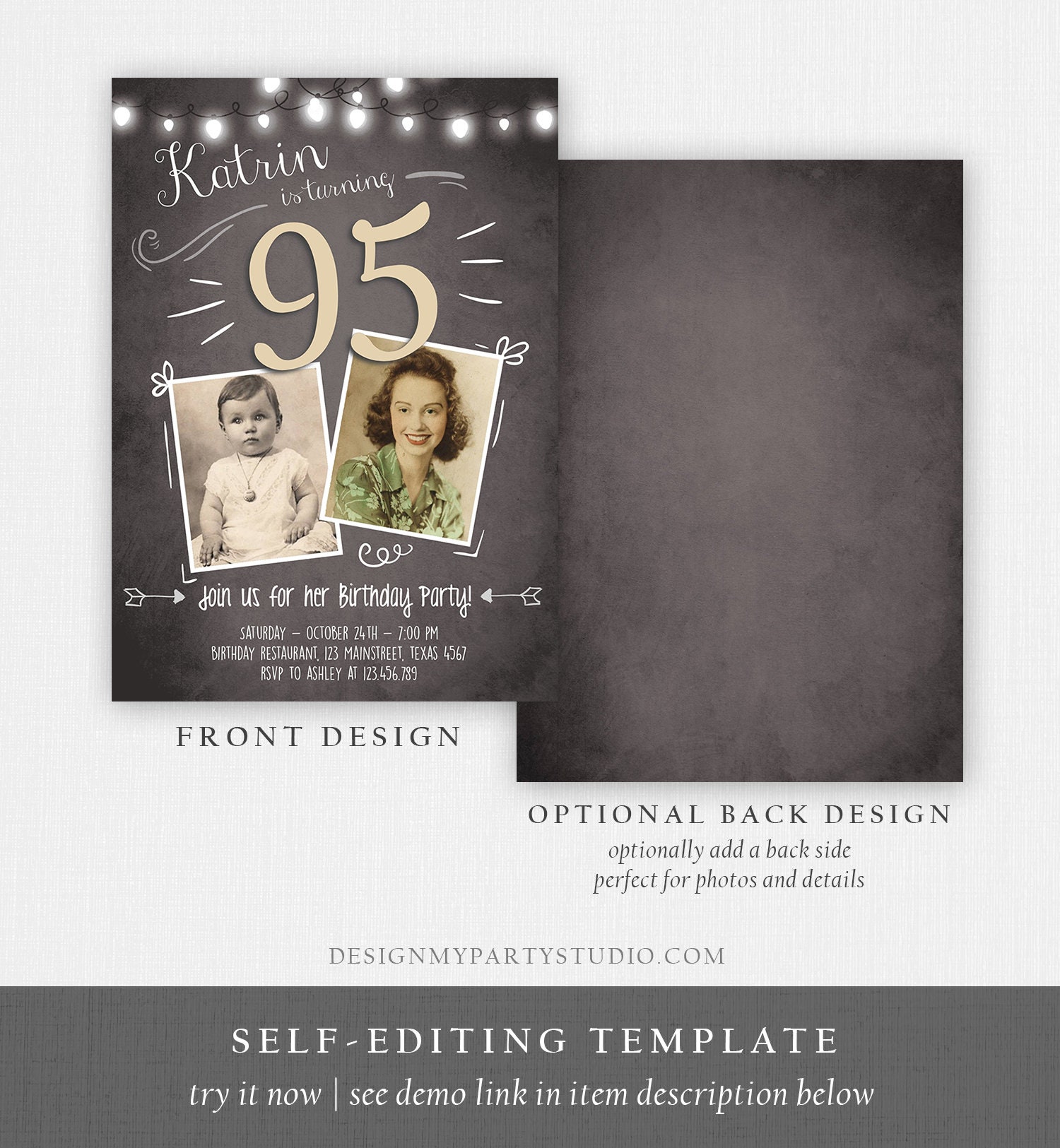 Editable 95th Birthday Invitation ANY AGE Chalkboard Rustic | Etsy