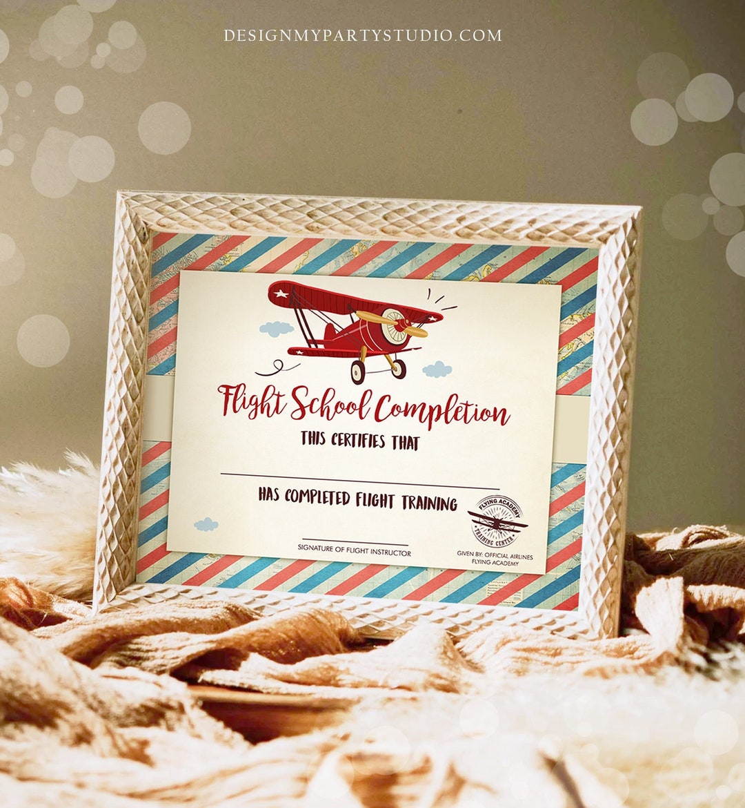 Editable Flight School Certificate Airplane Birthday Party Certificate ...