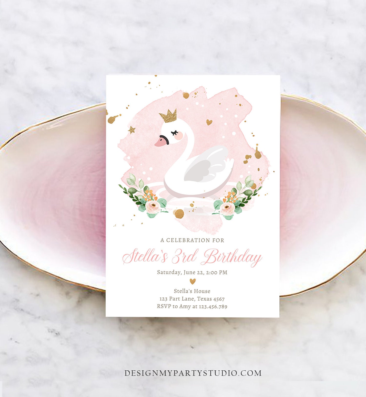 Editable Swan Birthday Invitation Girl Swan Princess Birthday | Etsy