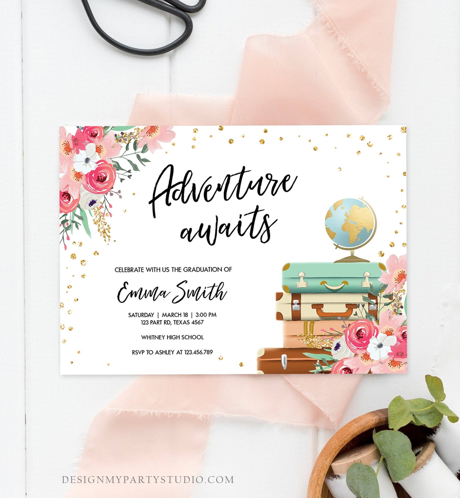 Editable Adventure Awaits Graduation Party Invitation Vintage - Etsy