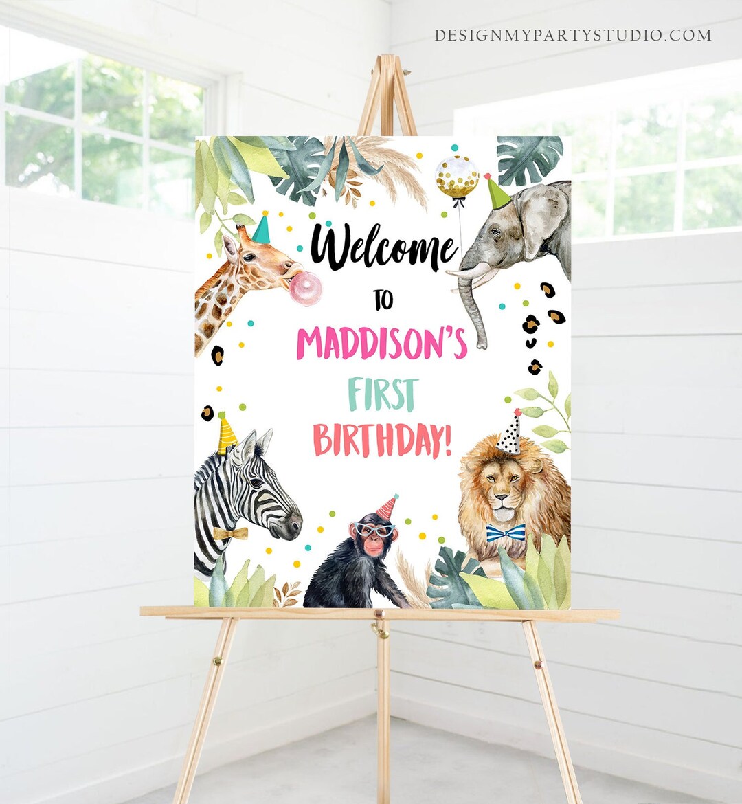 Editable Party Animals Welcome Sign Party Animal Sign Zoo Safari ...