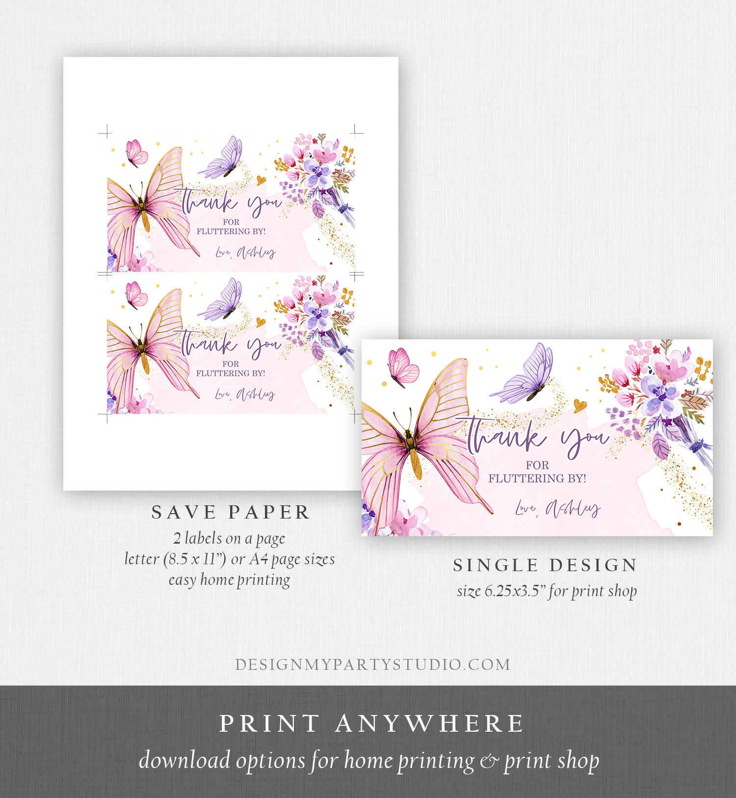 Editable Butterfly Gable Gift Box Label Butterfly Birthday Girl Treat ...