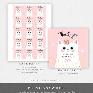 Editable Kitten Party Favor Tags Kitty Birthday Thank You Tags Round ...