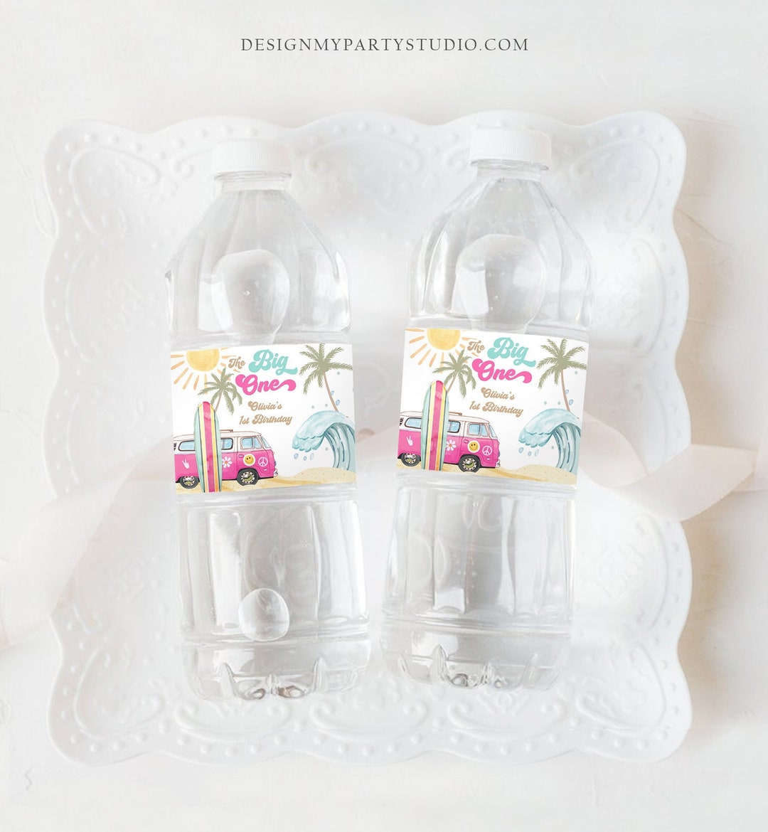 Editable Surf Water Bottle Labels the Big One Party Decor Surf - Etsy