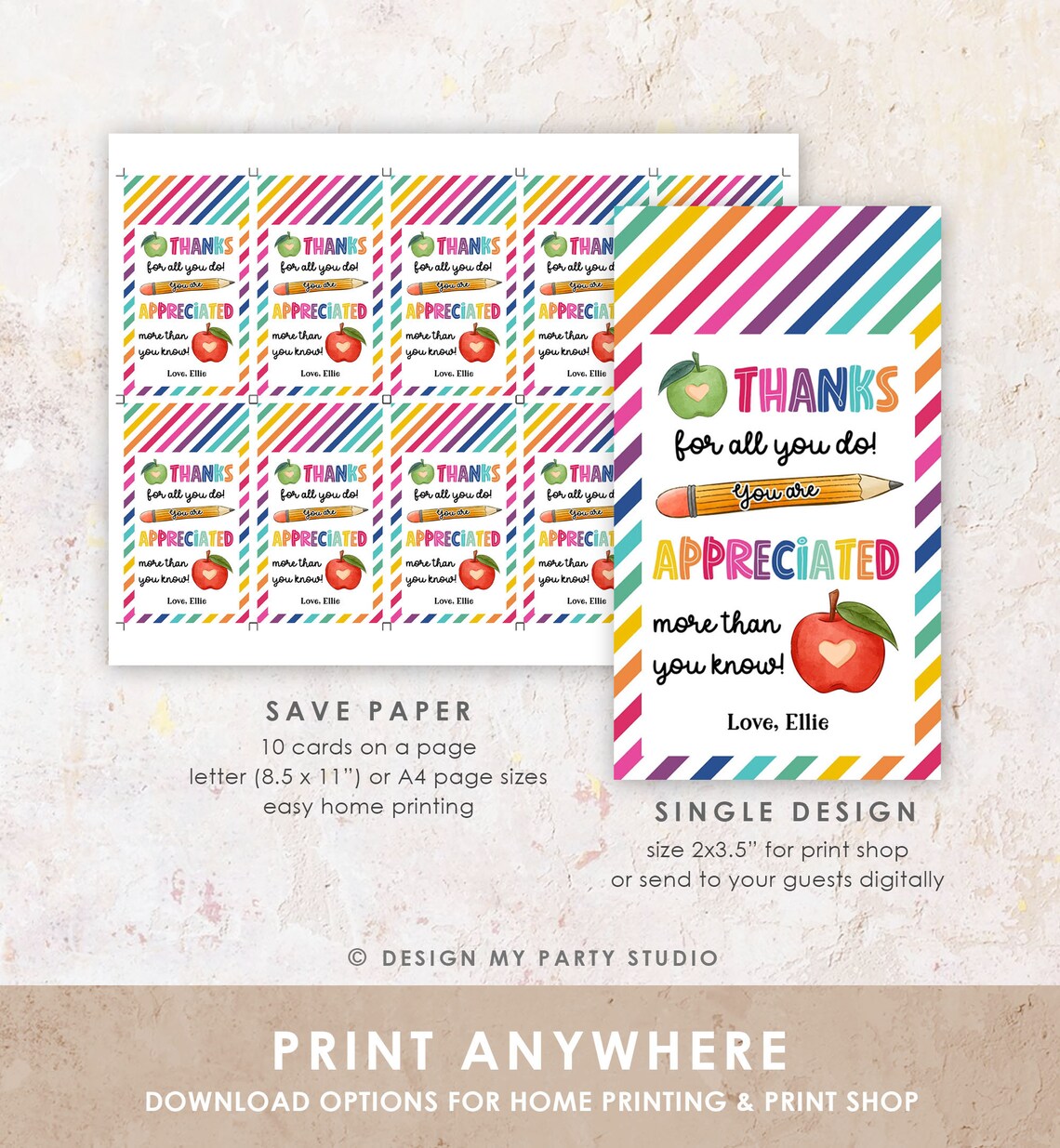 Editable Teacher Appreciation Tag Teacher Tag Thank You Gift Tag End of ...