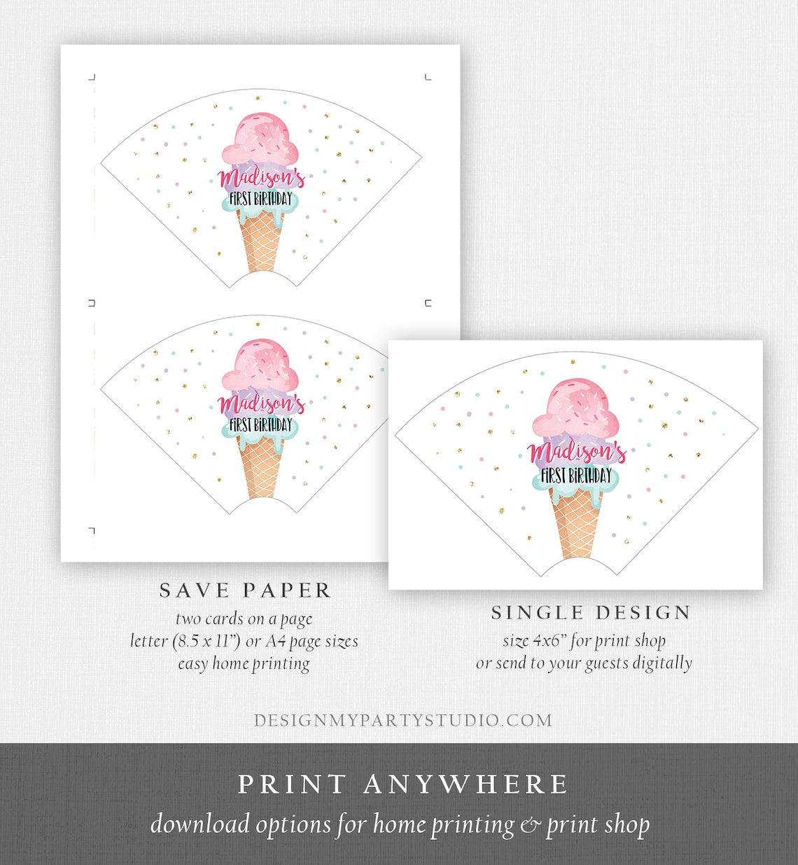 Editable Ice Cream Cone Wrapper Ice Cream Label Ice Cream - Etsy