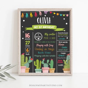 Editable Cactus Fiesta Birthday Milestone Sign First Birthday Poster ...