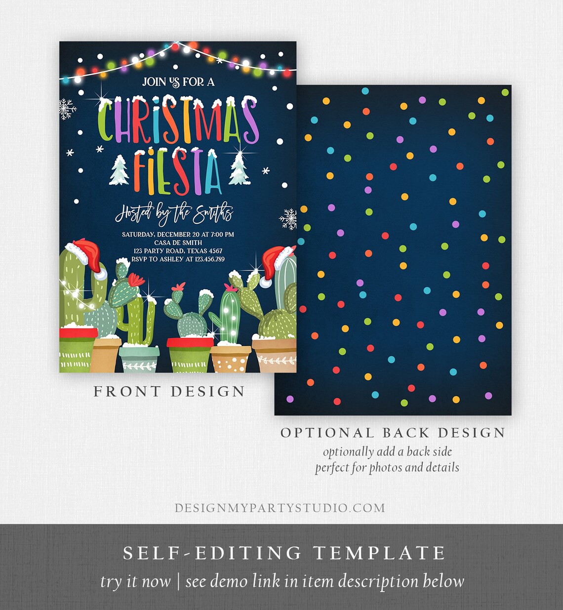 Editable Christmas Fiesta Invitation Cactus Mexican Holiday - Etsy