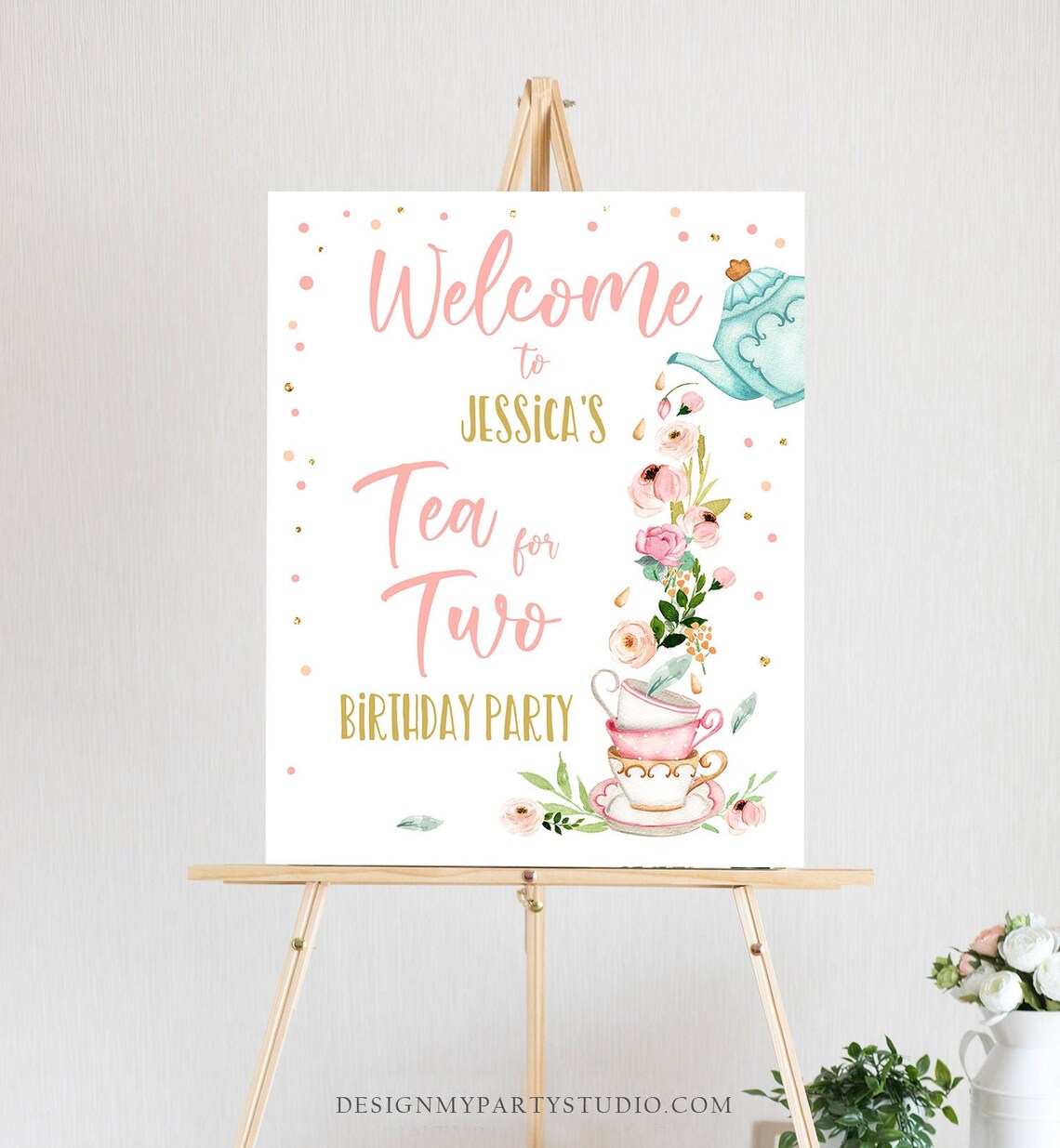 Editable Tea for Two Party Welcome Sign Tea Birthday Welcome | Etsy