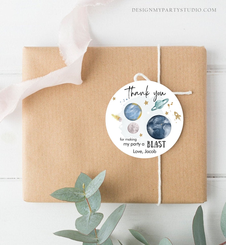 Editable Outer Space Favor Tags Space Birthday Thank You Sticker Galaxy ...