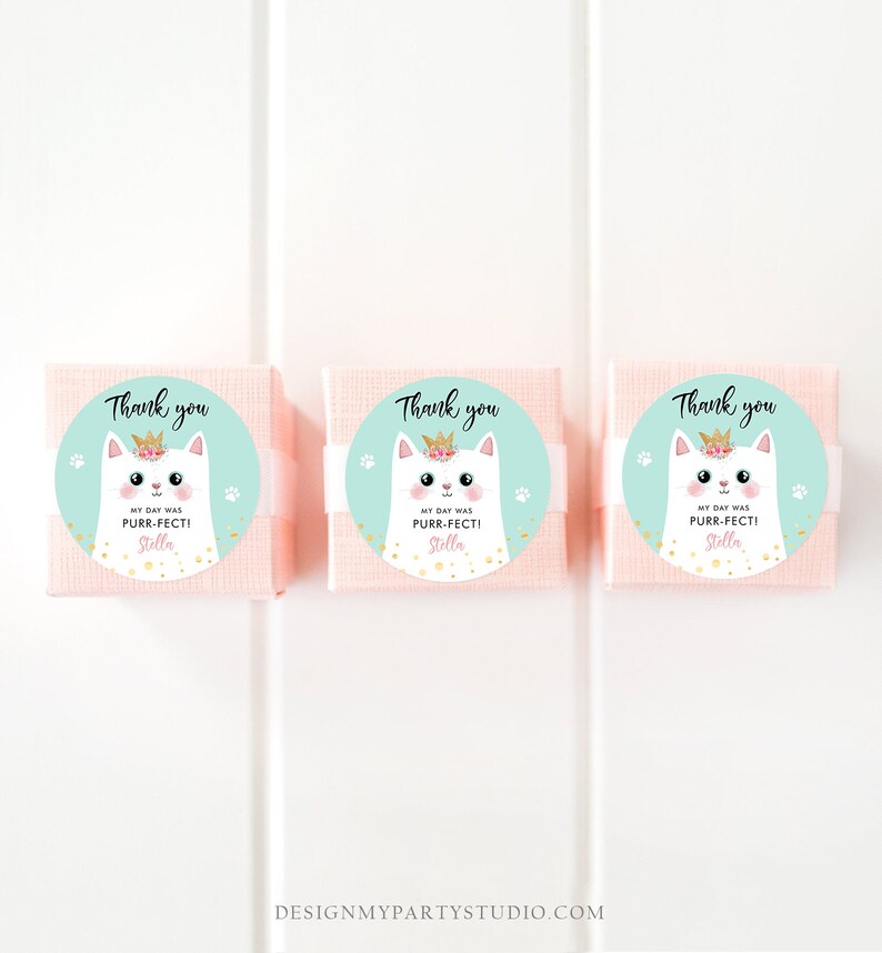 Editable Kitten Party Favor Tags Kitty Birthday Thank You Tags | Etsy