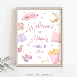 Editable Sleepover Birthday Welcome Sign Slumber Party Poster Pajamas ...