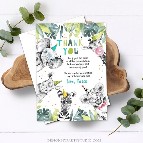 Editable Thank You Card Party Animals Thank You Note Wild - Etsy