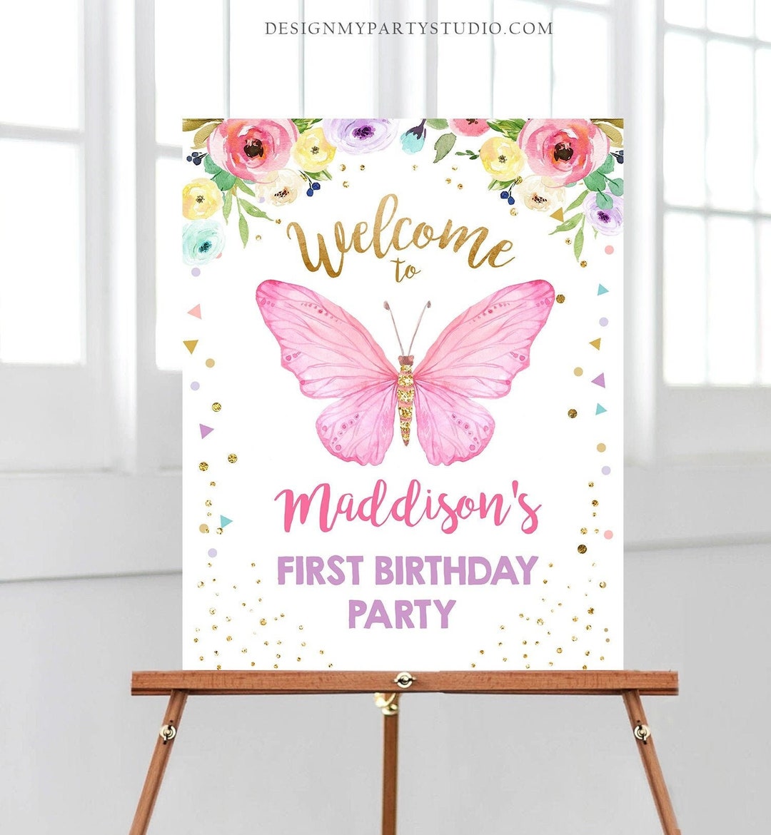 Editable Butterfly Welcome Sign Butterfly Birthday Party Butterfly ...