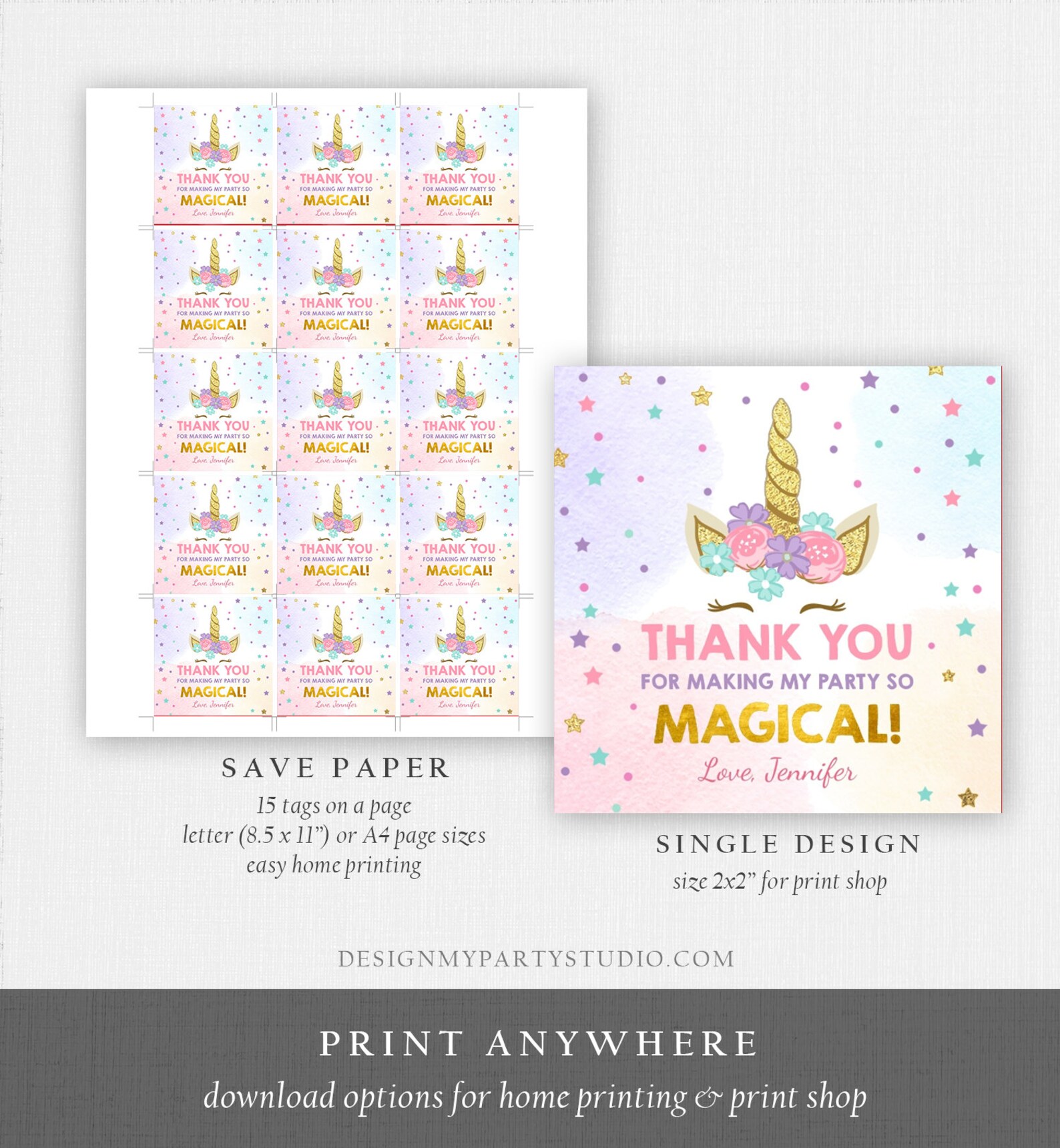 Editable Unicorn Favor Tags Magical Birthday Thank You Tag | Etsy
