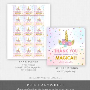Editable Unicorn Favor Tags Magical Birthday Thank You Tag Gift Girl ...