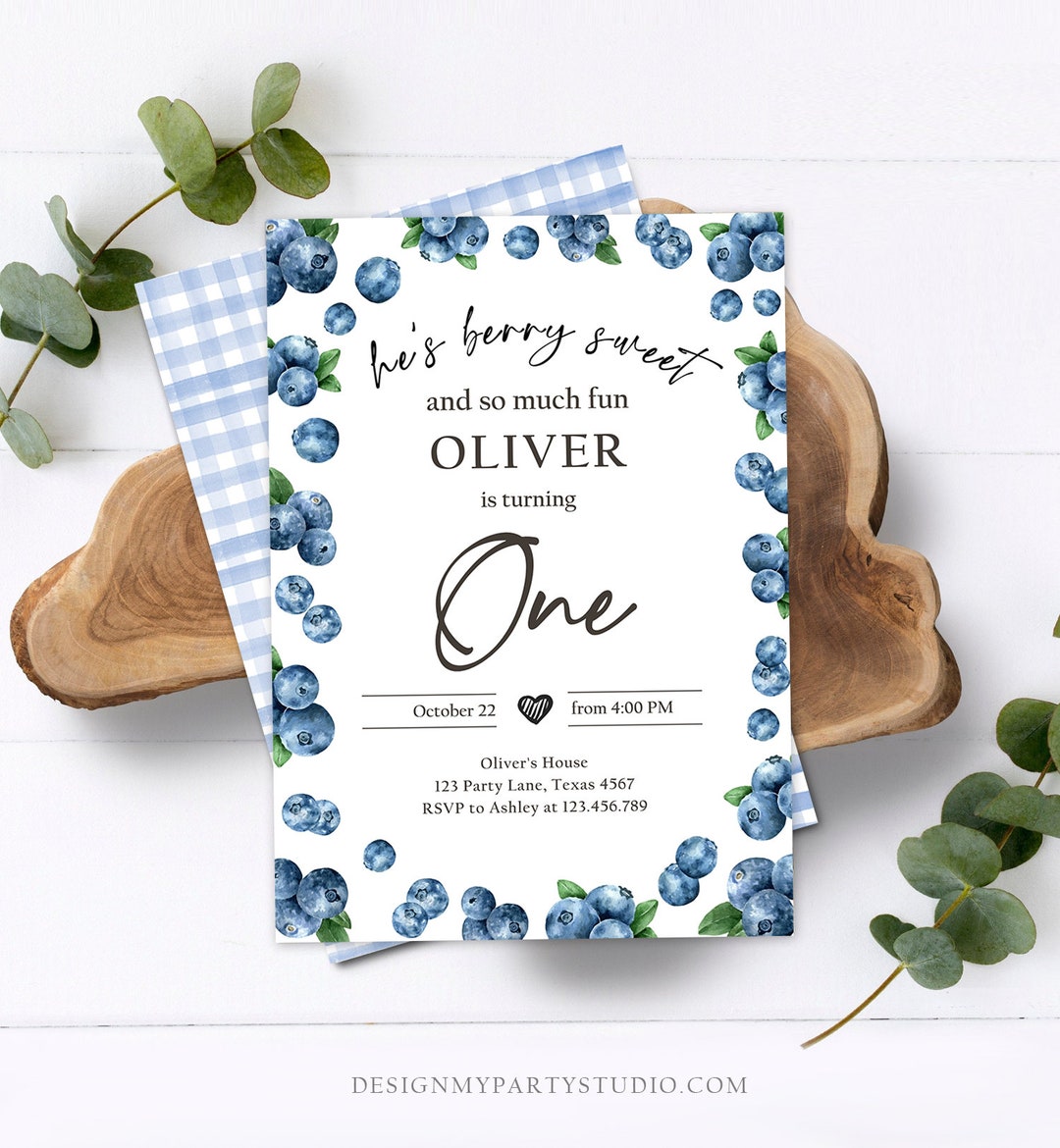Editable Blueberry Birthday Invitation First Birthday Berry - Etsy