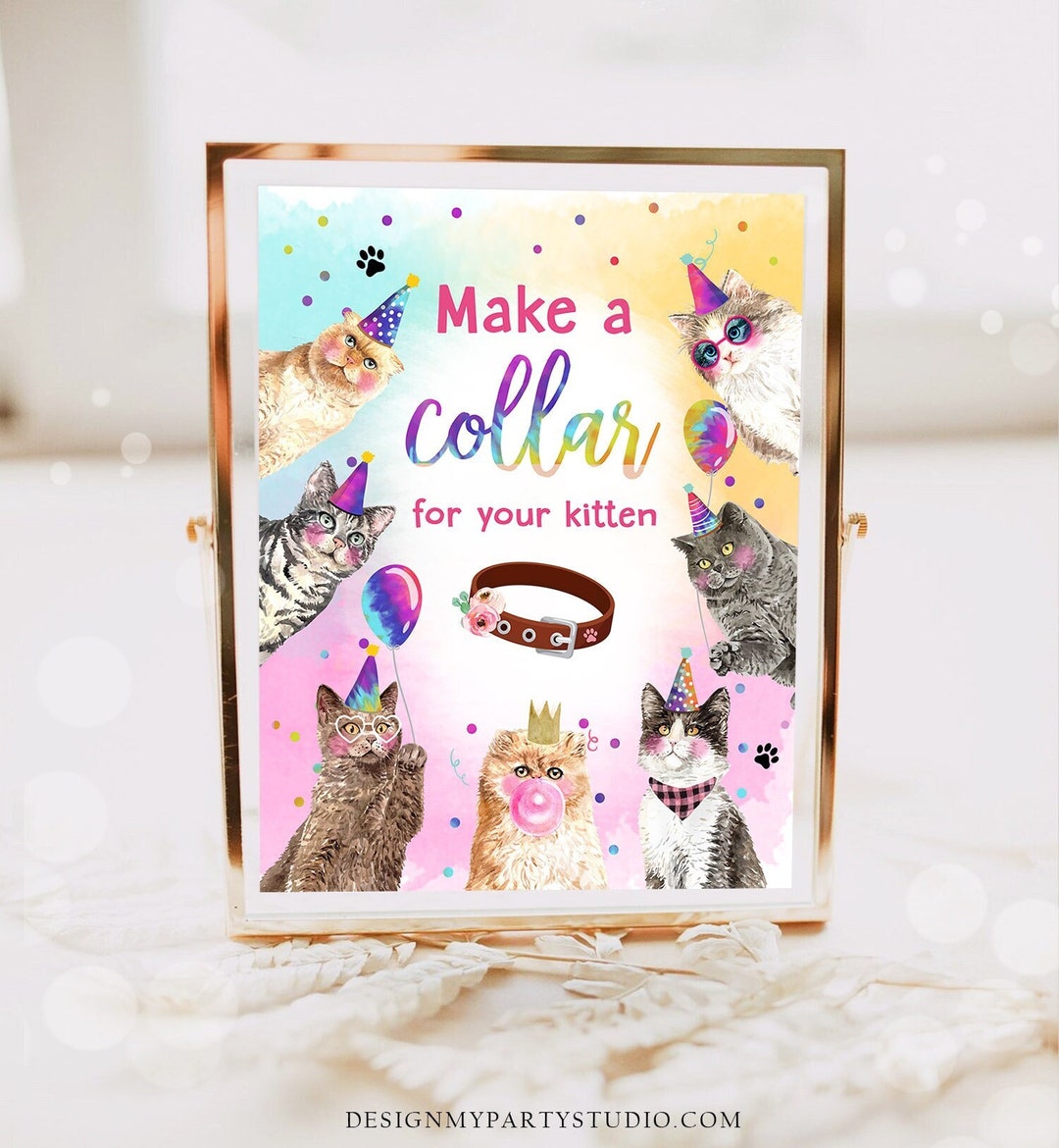 Make a Collar Sign Kitten Birthday Sign Table Decor Cats Birthday Party ...