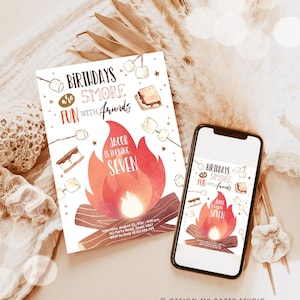 Editable S'more Birthday Invitation Bonfire Glamping Camping Smore Fun ...