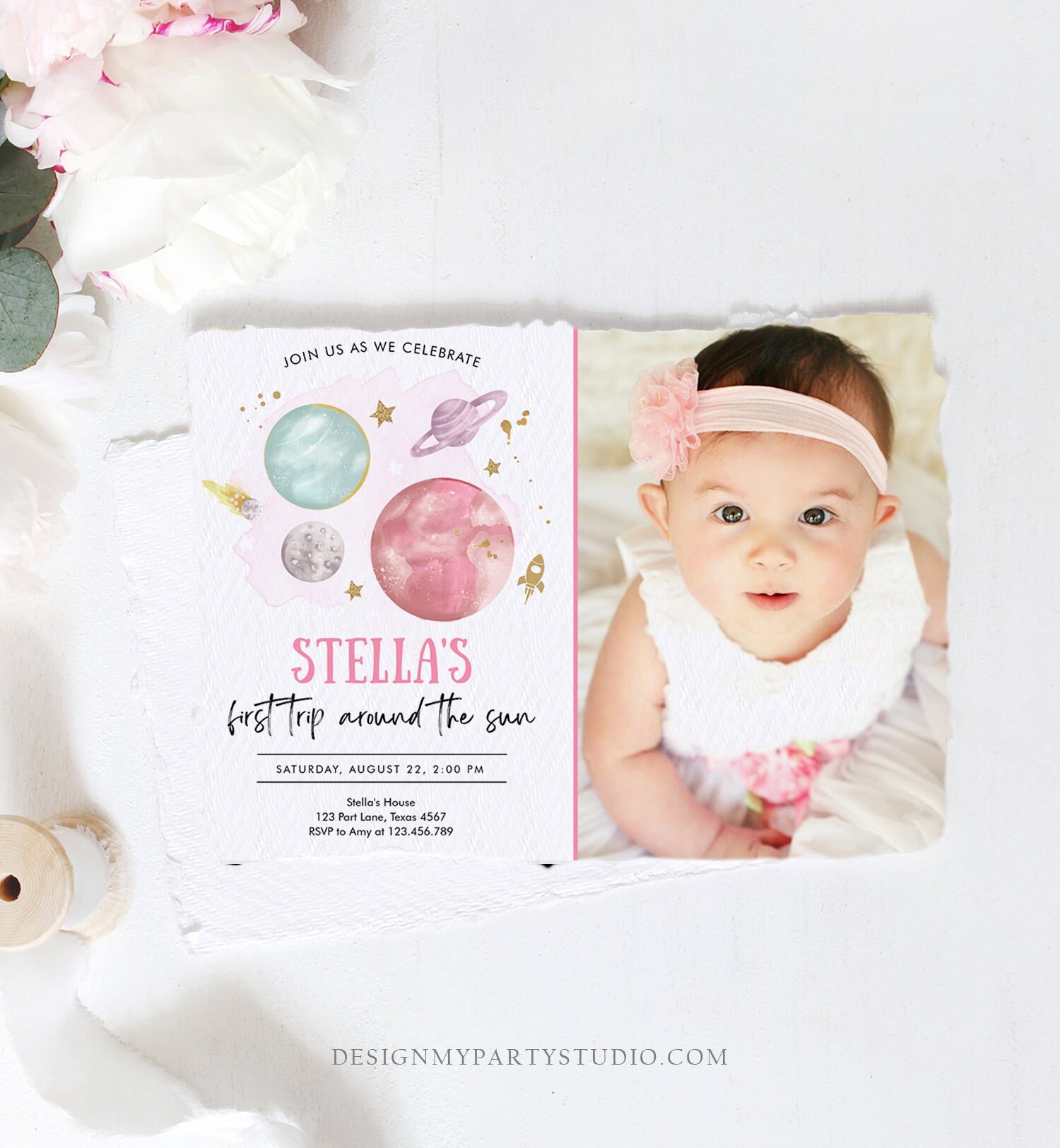 Editable Outer Space Girl First Birthday Invitation Galaxy - Etsy