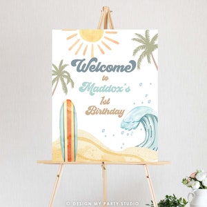 Editable Surf Birthday Welcome Sign Boy the Big One Birthday 1st First ...