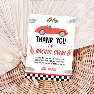 Editable Race Car Thank You Card Two Fast Birthday Boy Red Racing Car ...