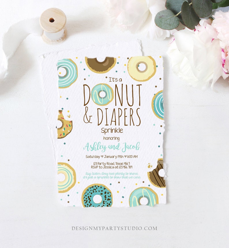 Editable Donut and Diapers Sprinkle Invitation Baby Shower Coed Shower ...