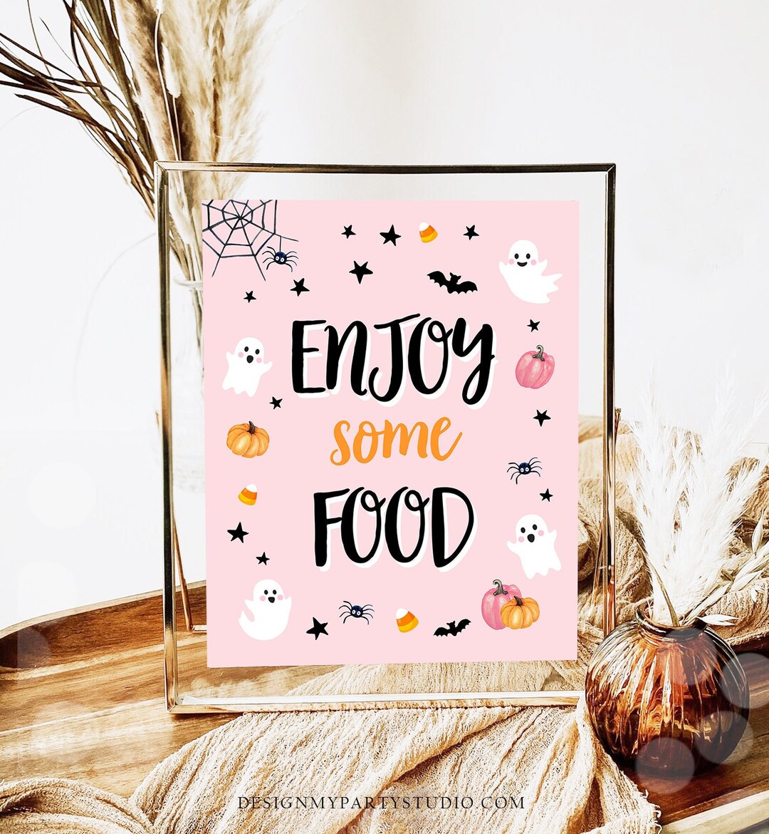 Halloween Food Sign Table Decor Halloween Ghost Party Sign Pink Ghost ...